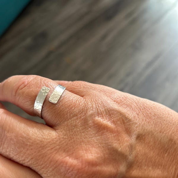 Solid Sterling Silver Hammered Adjustable Ring. 925 Sterling (thumb ...
