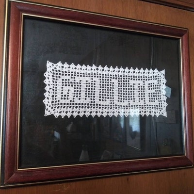 Heirloom Lace Personalize Custom Filet Crochet Name Doily Natural White ...