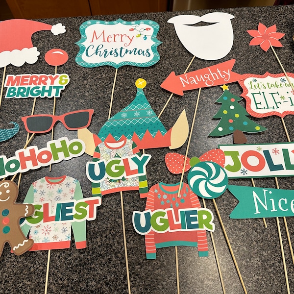 PRINTABLE Christmas Photo Booth Props. Printable Photo Props for ...