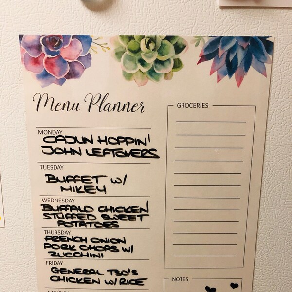 Dry Erase Menu Planner, Fridge Meal Plan, Magnetic Menu, Meal Planner ...