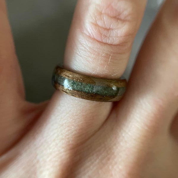 Bentwood Ring: Circassian Walnut, Inlaid Vesuvianite (californite ...