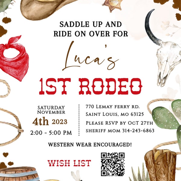 FIRST RODEO Invitation Template | Printable Wild West Birthday Invite ...