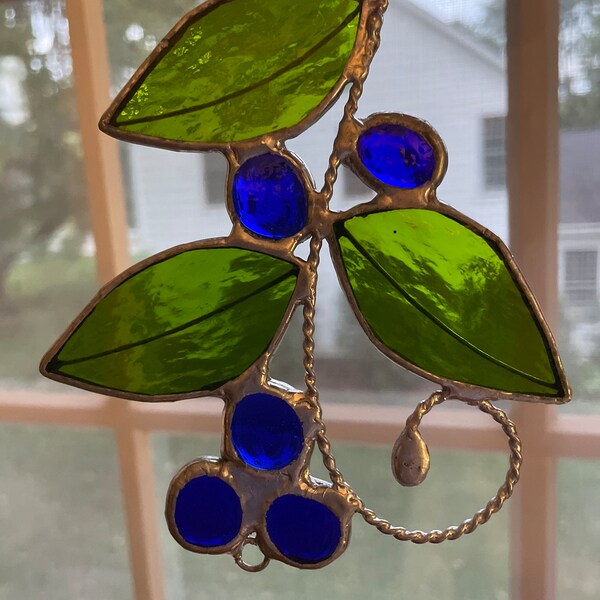Blueberries Stained Glass Sun Catcher - Etsy