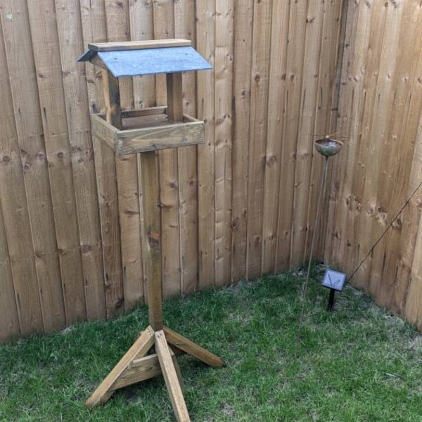 Wooden Bird Table Slate Roof Wild Garden Birds Feeding Station Feeder ...