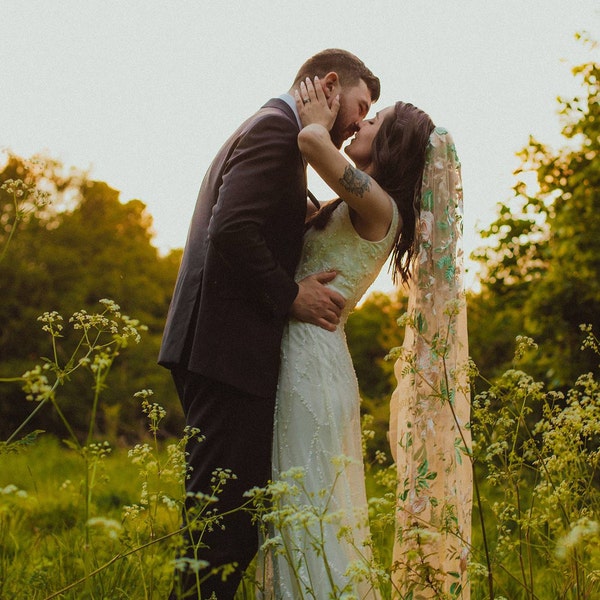 POPPY - Colourful Wildflower Embroidered Wedding Veil. Handmade to ...