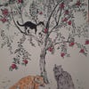 Cat Line Drawing Fruit Tree Sketch Art Original Cat Artwork Pen and Ink ...