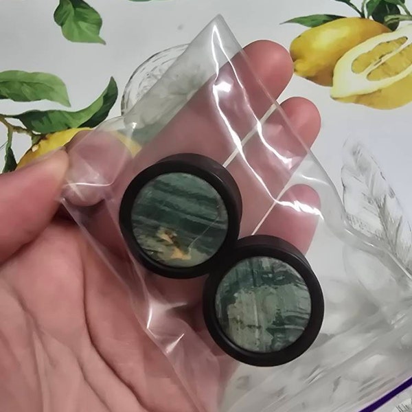 Organic Ear Plugs With Green Wood Inlay Wooden Green Gauges 10 12 14mm ...