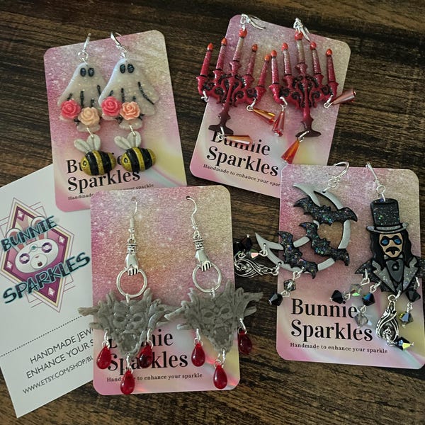 Space Octopus Polymer Clay Statement Earrings Red With Blue Splatter ...