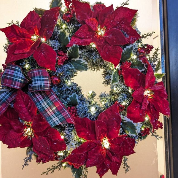 Very Merry Berry Holiday Wreath, Large Festive Wreath, Holiday Light ...