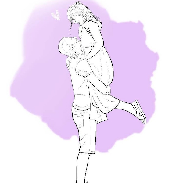 Couple Portrait, Gift for Couple, Faceless Portrait, Engagement Drawing ...