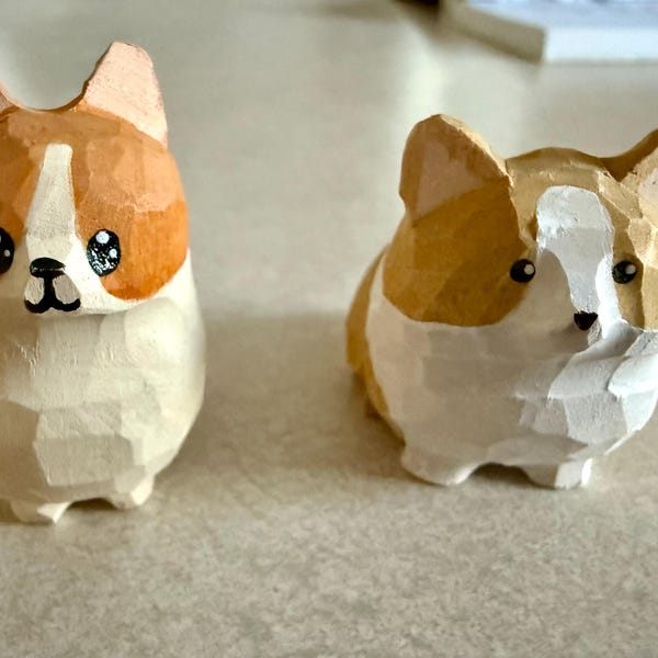 Hand-carved Wooden Corgi Figurine for Desktop Decor, Handmade Adorable ...
