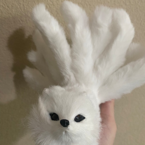 Handmade Faux Fur White Fox Spirit 4in Soft Realistic Animal Ninetails ...