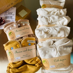 6psc Hemp-organic Cotton Cloth Diapers Set/pack for Baby Merino Wool ...