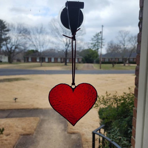 Stained Glass Heart Suncatcher Handmade Valentines Day Love Gift Deep ...