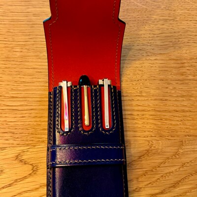 Cognac Pen Case, Brown Leather 2 Pen Case, Wet Molded Pen Holder ...