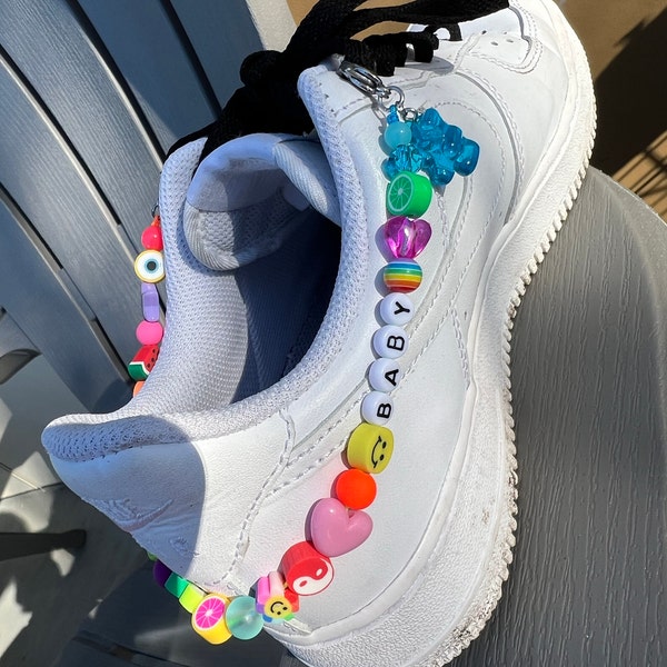 Original Custom Name Shoe Charm | Beaded Shoe Chain | Rainbow Beaded ...