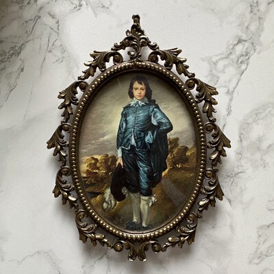 Antique Floral Vanity Tray Plate Set/ Long Oval , Black Floral Gold ...