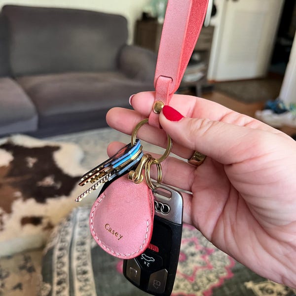 Colorful Leather Key Fob Strap With Engraving Gold Keyring loop - Etsy