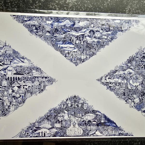 Hand-drawn Scottish Saltire Print: Intricate Scotland Illustration - Etsy