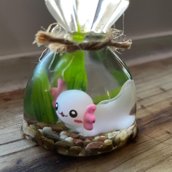 Tiny Handmade Resin Bagged Axolotl Figurine | Kawaii Paperweight | Cute ...