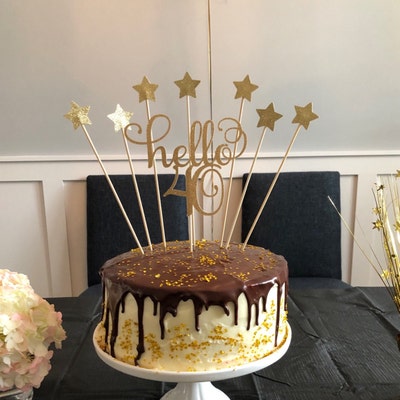 5 Gold Star Glitter Heart Cake Toppers, Gold Star Cake Toppers, Gold ...