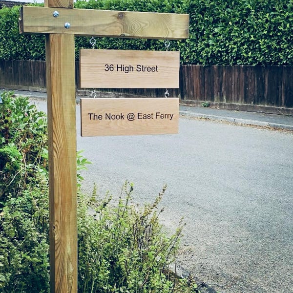 Oak House Sign With Posts, Carved, Personalised Custom Engraved Wooden ...