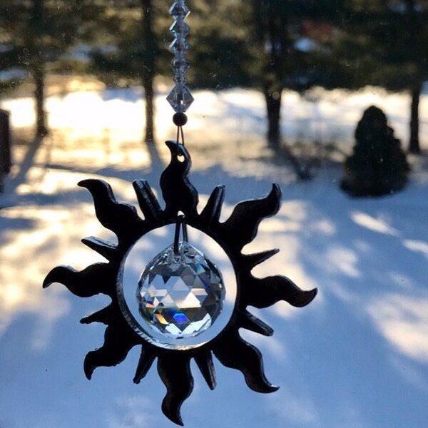 Crystal Pewter Sun Suncatcher for Car Mirror or Home Window in Clear or ...