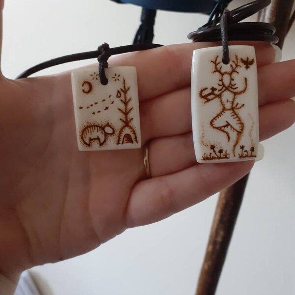 Ancient Shaman Amulet, Bone Pyrography, Nordic Stone Bronze Age Art ...