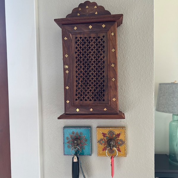 Wooden Key Box Mount Cute and Rustic Decorative Key Cabinet Premium ...