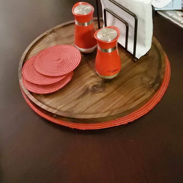 Round Wood Tray / Black Walnut / Shallow Circle Catchall + Valet Tray ...