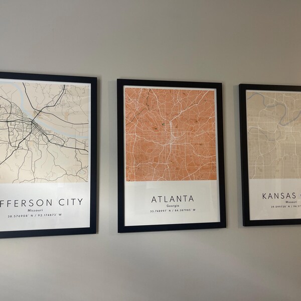Set Of 3 Custom Maps City Map Prints Custom Map Print Custom Any Location Personalized Map