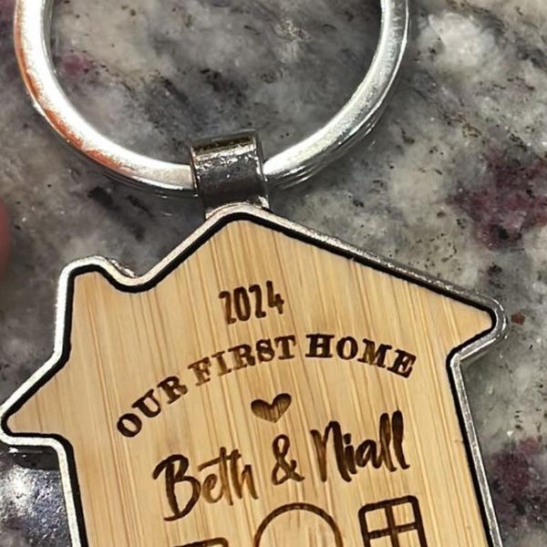 Our First Home Couples Keyring, Personalised House Warming Key Chain ...