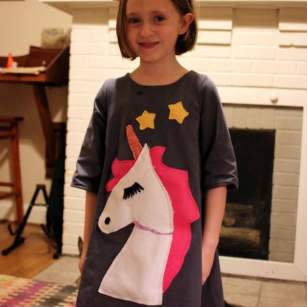 Unicorn Dress Unicorn Party Grey Dress Girl's Gift Idea Unicorn Lover ...