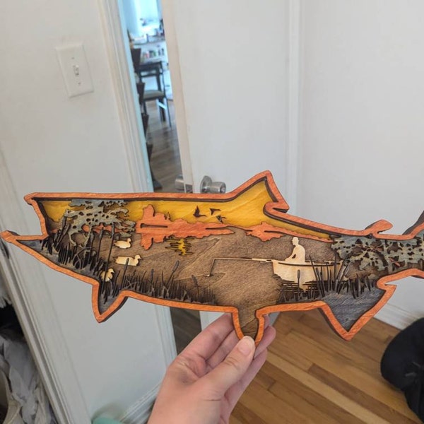 3D Layered Wood Bass Fishing Wall Art - Rustic Home Decor Gift for ...