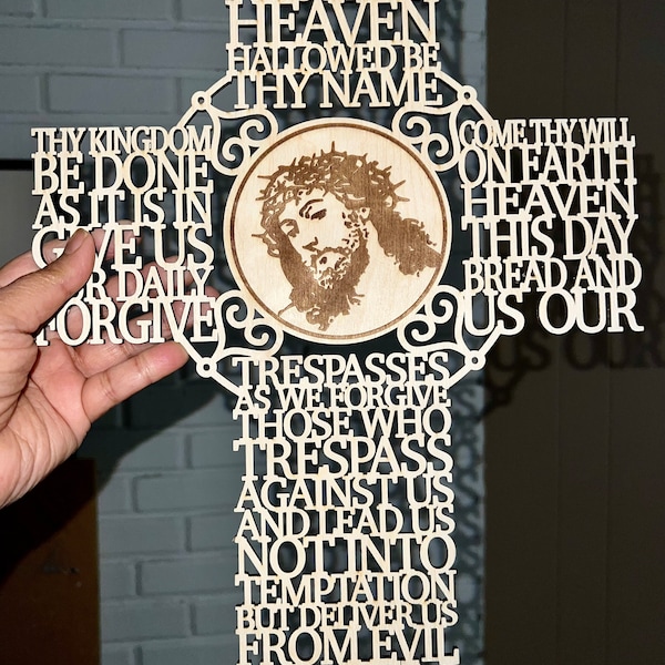 Catholic Lord's Prayer Our Father Picture Cross - Laser Cut and Engrave ...