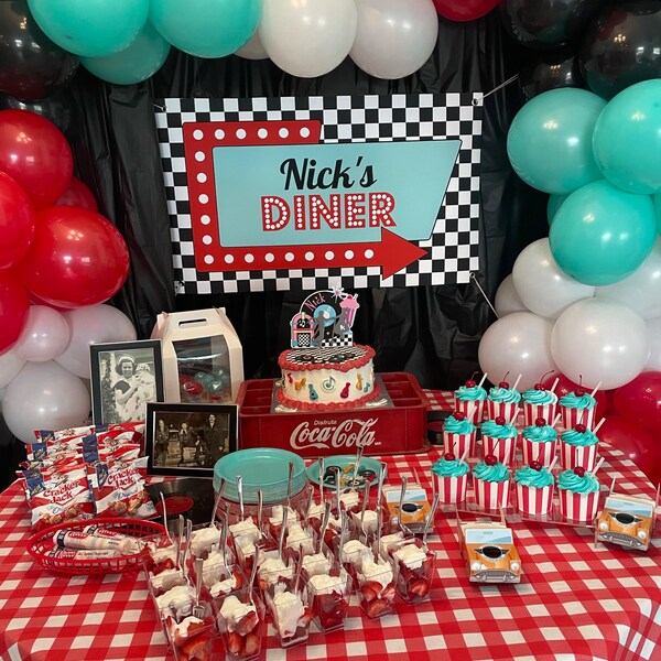 1950s Diner Party Sign - 50s Birthday Party Poster- Printable Sock Hop Soda Shop Backdrop ...