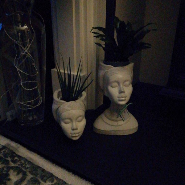 Woman Head Planter Pot, African Queen Pot, Unique Planters UK, Concrete ...