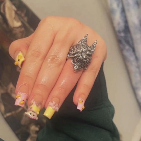 Kawaii Monkey Press on Nails | 3D Banana & Bow Nail Art | Cute Cartoon ...