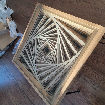 Rotating Geometric Vortex End Table & Coffee Table With Rustic Wood ...