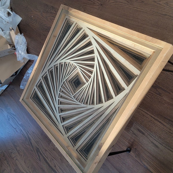 Rotating Geometric Vortex - End Table & Coffee Table With Rustic Wood ...