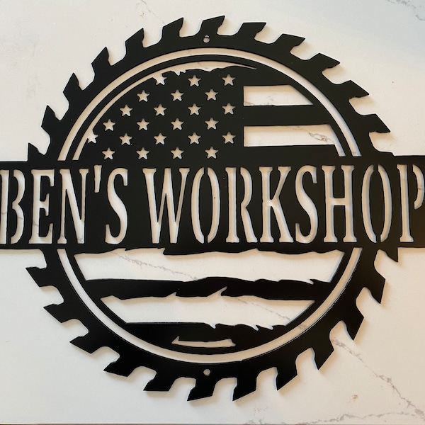 Custom American Flag Workshop Sign | Metal Shop Sign | Free Shipping ...