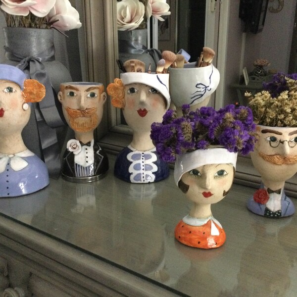 Unique Ceramic Head Planter, Lady's Face Plant Pot, Cactus Mini Planter ...