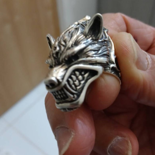 Werewolf Ring, Silver Wolf Ring, Mens Silver Ring, Wolf Head Ring, 925 ...