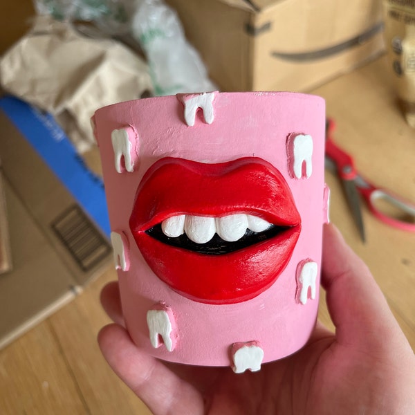 Quirky Weird Fun Clay Face Pot With Lips and Teeth Dentist Gift ...