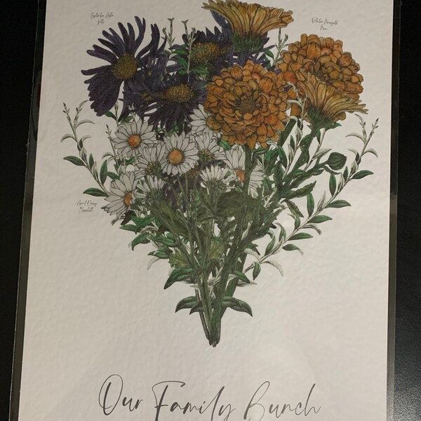 Personalised November Birth Flower Print / Birth Flower Hand Drawn ...