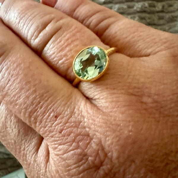 Citrine Solitaire Ring, Emerald Cut 7 X 9 Citrine Ring, 925 Sterling ...