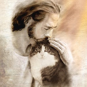 Jesus With Cat, Painting Jesus and Cat, Welcome Home Canvas, Pets in ...