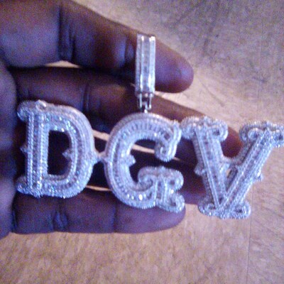 Custom Diamond Icy Script Nameplate Necklace With Tennis Baguette Chain ...