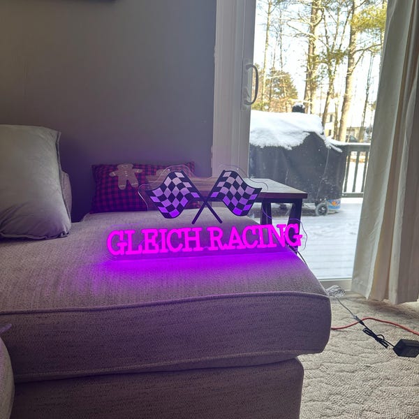 Custom Checkered Flag Racing Neon Sign, Checkered Flag Monogram ...