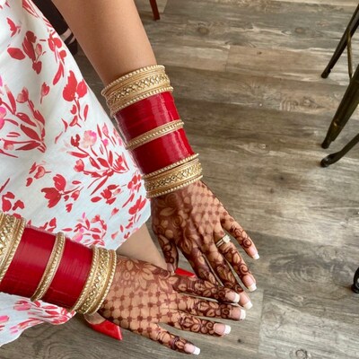 White Round Kundan Bridal Choora, Red Bridal Choora Bangles - Etsy